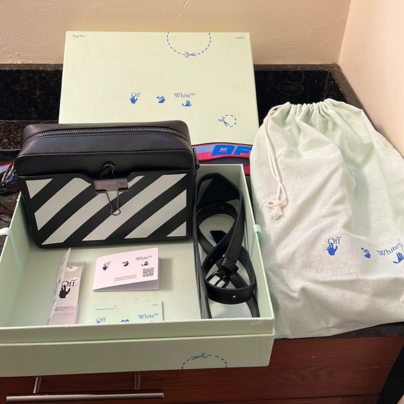 Off-White | Bags | Offwhite Binder Clip Camera Crossbody Bag Striped ...